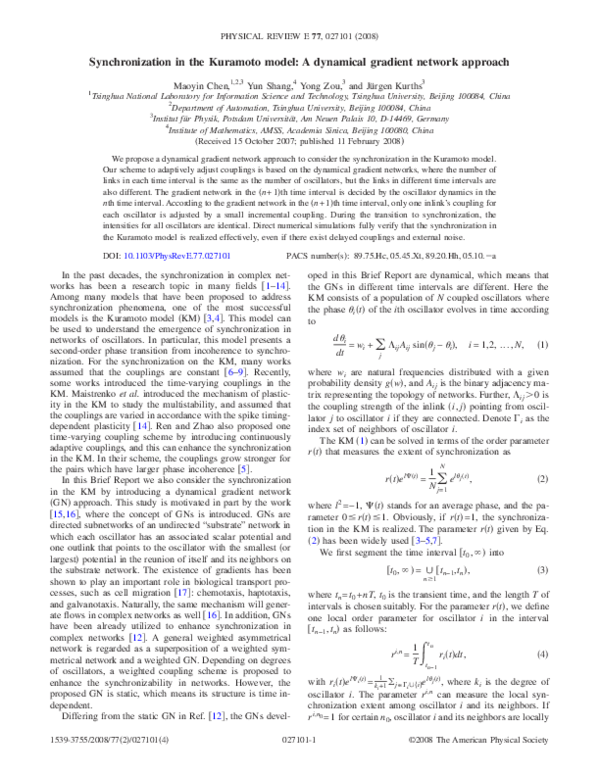 Pdf Synchronization In The Kuramoto Model A Dynamical Gradient Network Approach