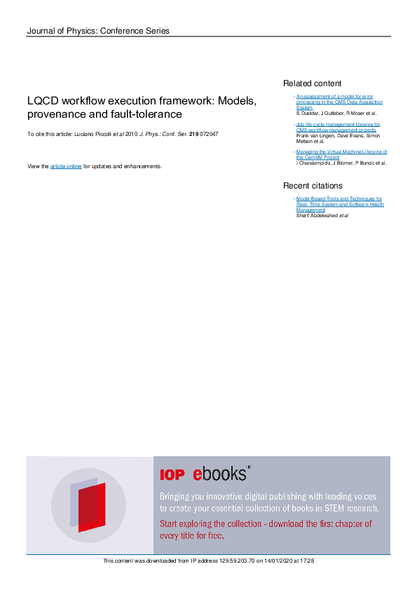 Lqcd Workflow Execution Framework Models Provenance And Fault Tolerance
