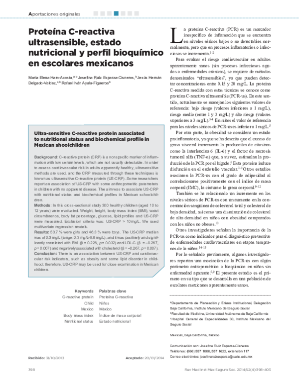 (PDF) Proteína C-reactiva ultrasensible, estado nutricional y perfil ...