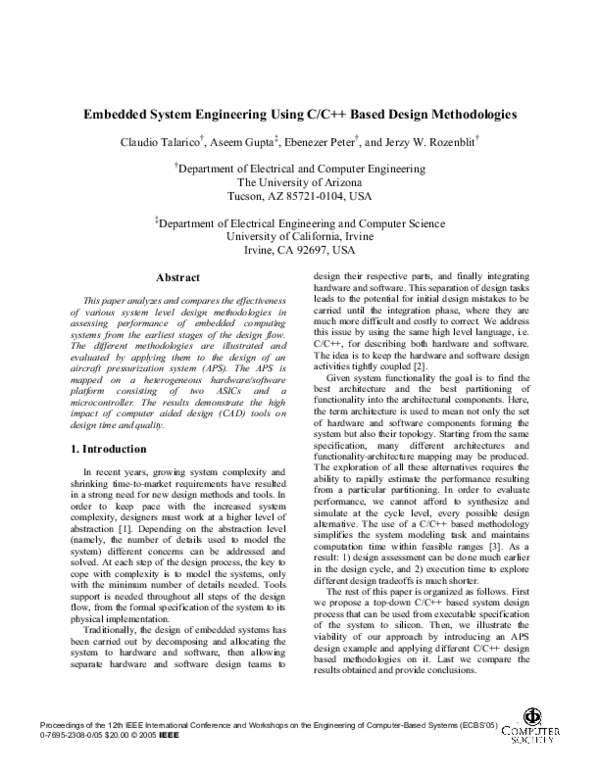 (PDF) Embedded System Engineering Using C/C++ Based Design Methodologies (PDF) Embedded System Engineering Using C/C++ Based Design Methodologies