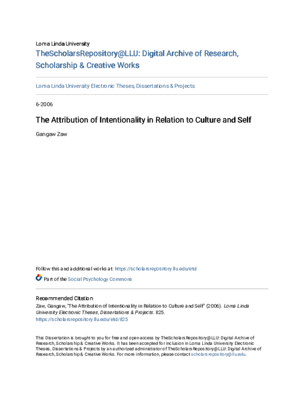 (PDF) The Attribution of Intentionality in Relation to Culture and Self