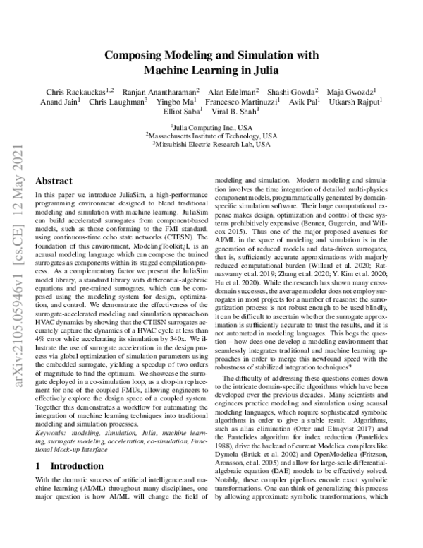 (PDF) Composing Modeling and Simulation with Machine Learning in Julia