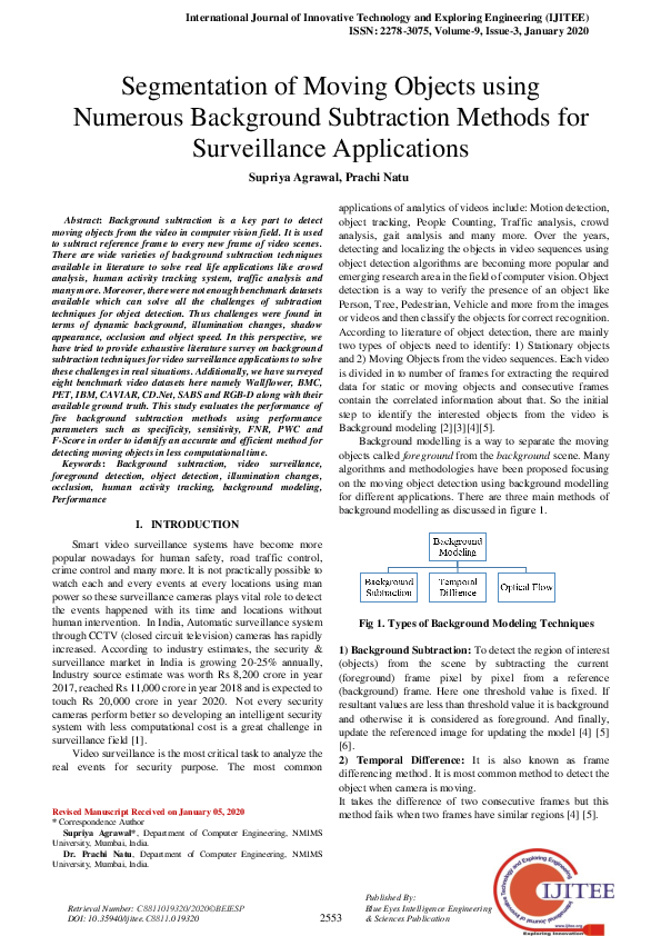 Pdf Segmentation Of Moving Objects Using Numerous Background