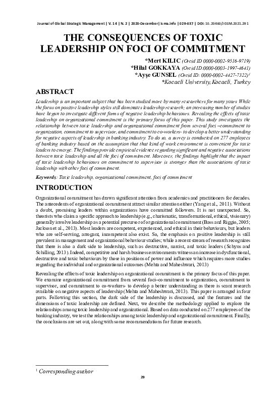 (PDF) The Consequences of Toxic Leadership on Foci of Commitment