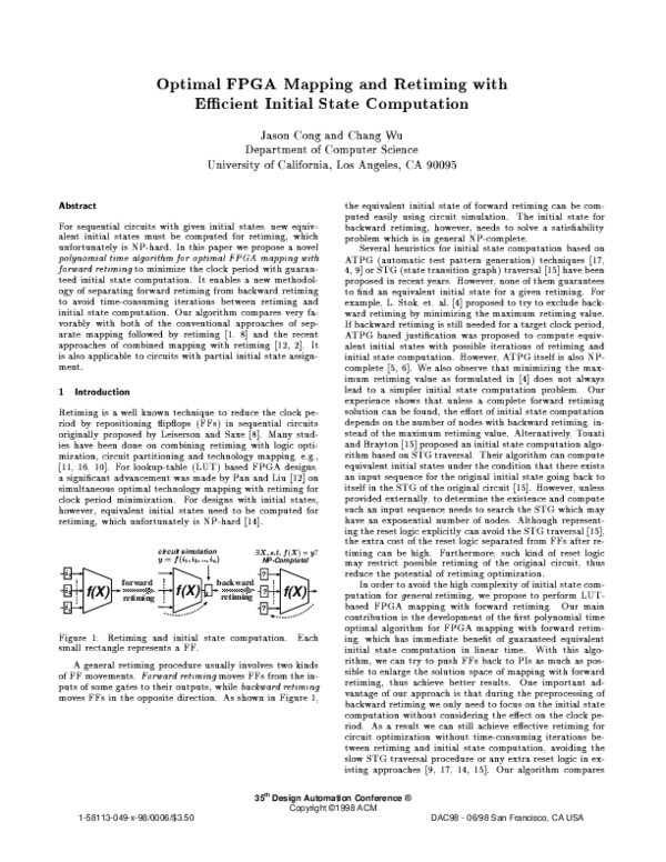 Pdf Optimal Fpga Mapping And Retiming With Efficient Initial State Computation