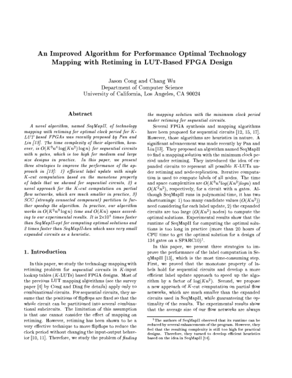(PDF) An improved algorithm for performance optimal technology mapping with retiming in LUT ...