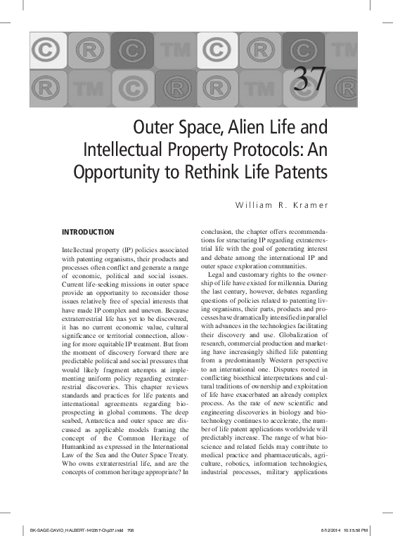 (PDF) Outer Space, Alien Life and Intellectual Property Protocols: An ...