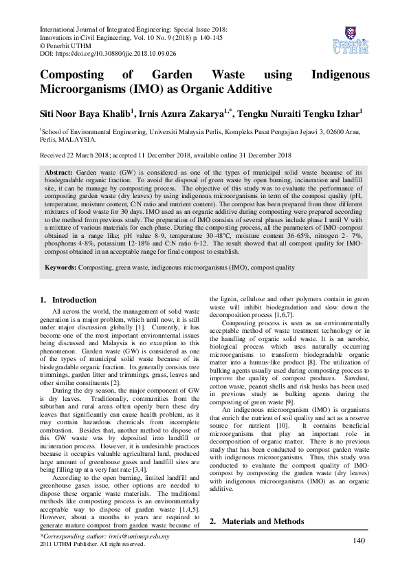 (PDF) Composting of Garden Waste using Indigenous Microorganisms (IMO) as Organic Additive