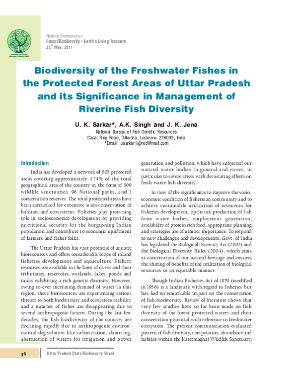 (PDF) Biodiversity of the freshwater fishes in the protected forest ...