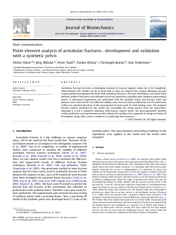 (PDF) Finite element analysis of acetabular fractures—development and validation with a ...