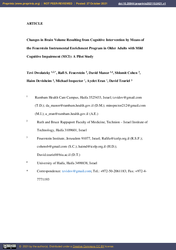 (PDF) Cognitive Intervention and Brain Volume in MCI