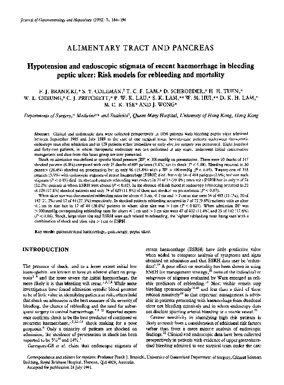 (PDF) Hypotension and endoscopic stigmata of recent haemorrhage in ...