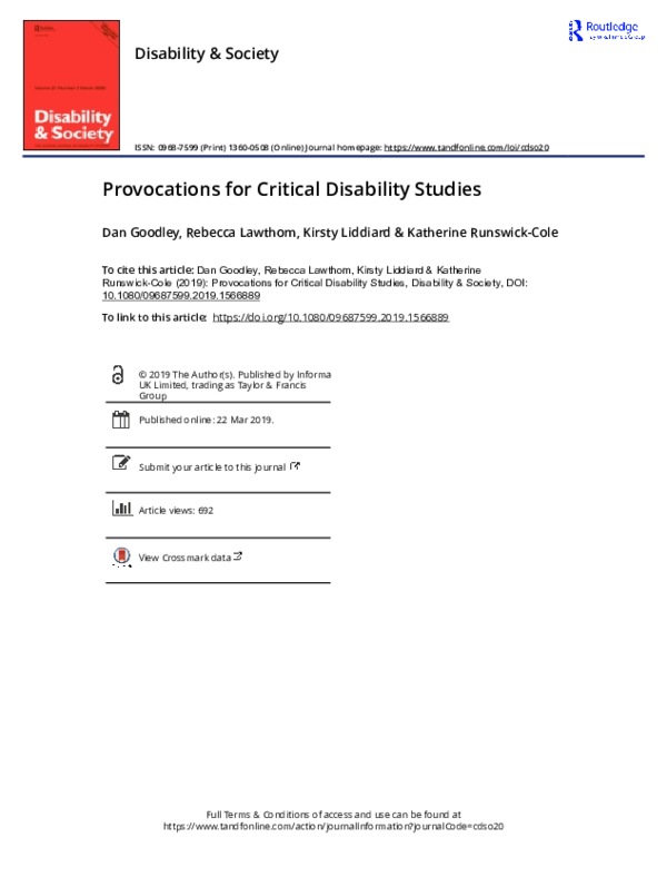 (PDF) Provocations for Critical Disability Studies | Katherine Runswick ...