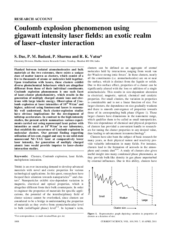(PDF) Coulomb explosion phenomenon using gigawatt intensity laser ...