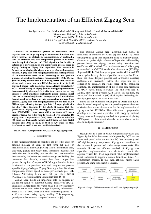 Pdf The Implementation Of An Efficient Zigzag Scan 