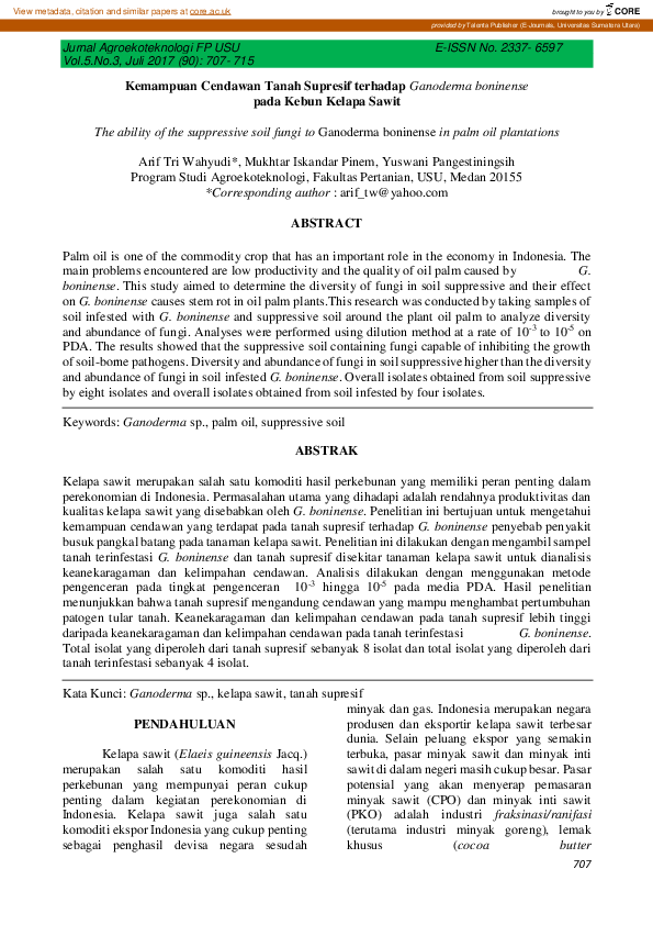 (PDF) Kemampuan Cendawan Tanah Supresif Terhadap Ganoderma Boninense ...
