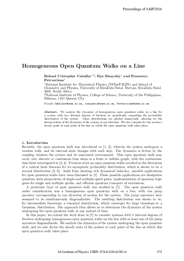 (PDF) Homogeneous open quantum walks on a line