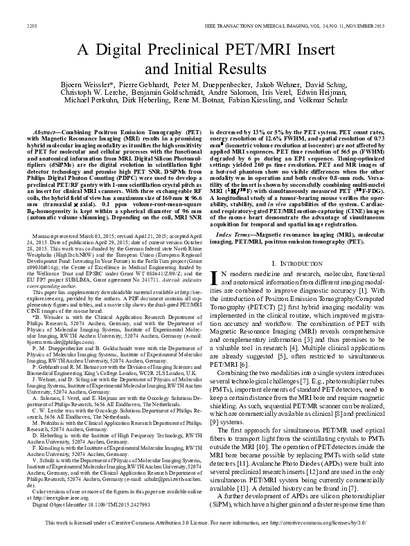 (PDF) A Digital Preclinical PET/MRI Insert and Initial Results