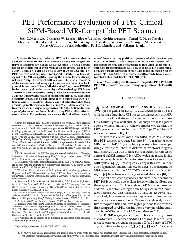 (PDF) PET performance evaluation of a pre-clinical SiPM based MR-compatible PET scanner