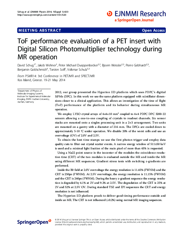 (PDF) ToF performance evaluation of a PET insert with Digital Silicon Photomultiplier technology ...