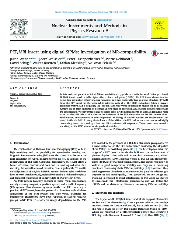 (PDF) PET/MRI insert using digital SiPMs: Investigation of MR-compatibility