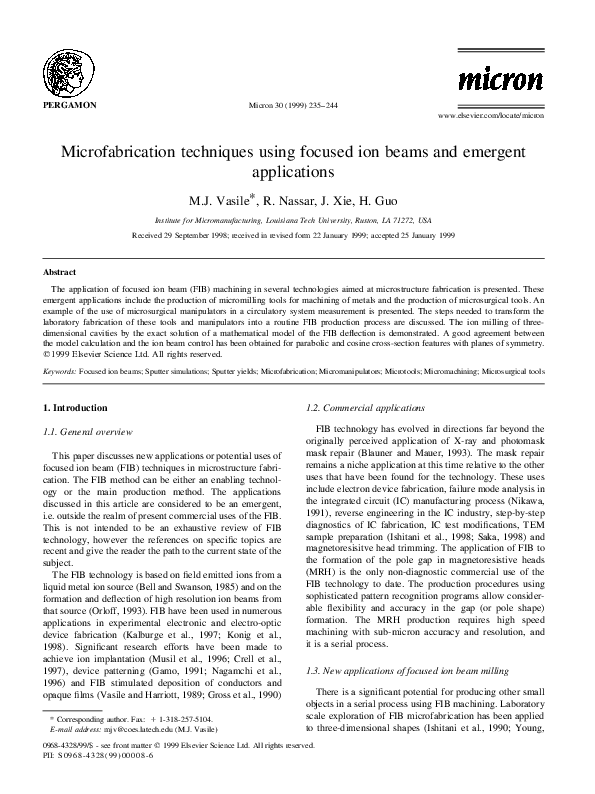 (PDF) Microfabrication techniques using focused ion beams and emergent applications