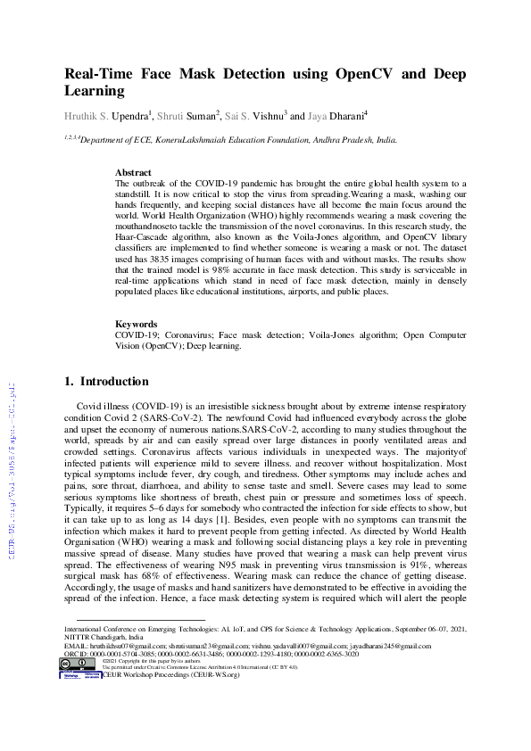 Pdf Real Time Face Mask Detection Using Opencv And Deep Learning Shruti Suman