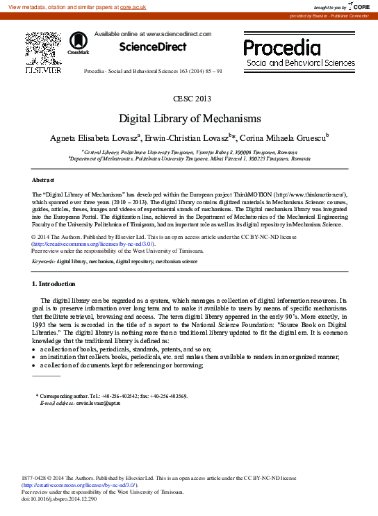 (PDF) Digital Library of Mechanisms