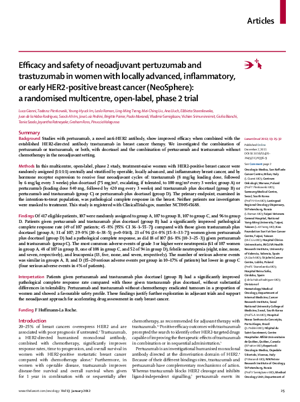 (PDF) Efficacy and safety of neoadjuvant pertuzumab and trastuzumab in ...