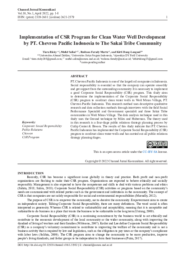 (PDF) Implementation of CSR Program for Clean Water Well Development by ...