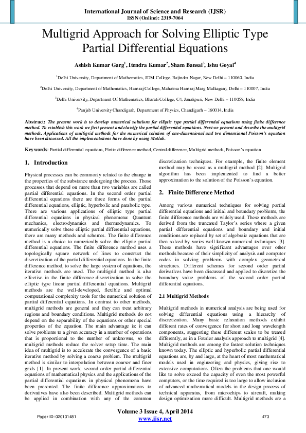 (PDF) Multigrid Approach for Solving Elliptic Type Partial Differential Equations