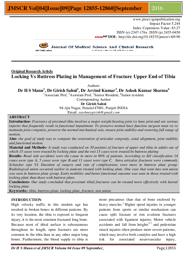(PDF) Locking Vs Buttress Plating in Management of Fracture Upper End ...
