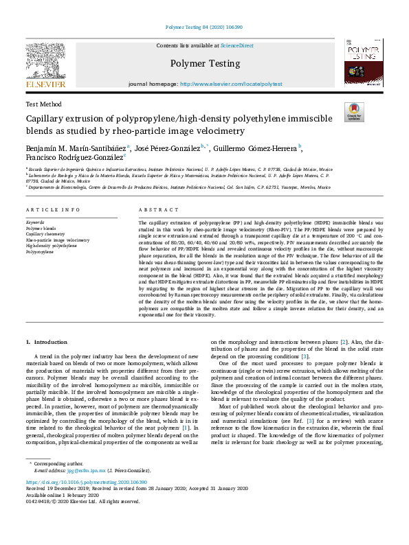 Capillary extrusion of polypropylene/high-density polyethylene ...