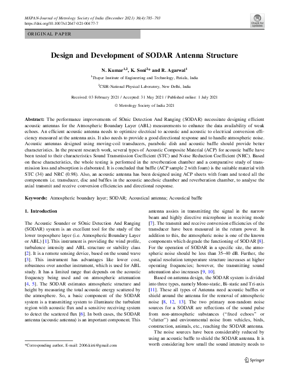 (PDF) Design and Development of SODAR Antenna Structure