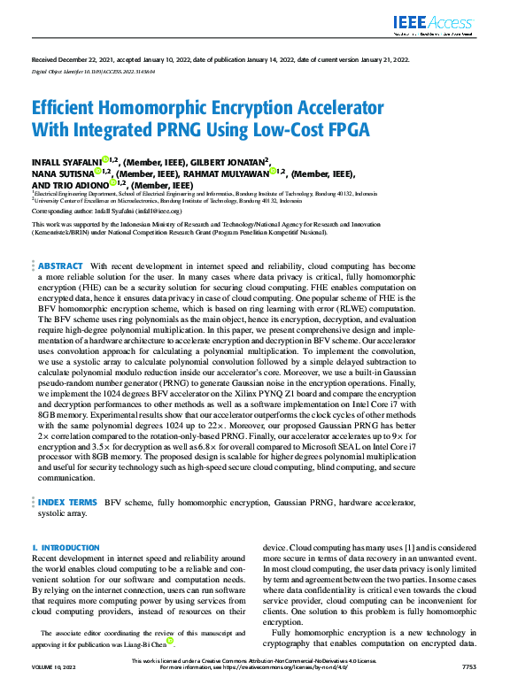 Pdf Efficient Homomorphic Encryption Accelerator With Integrated Prng Using Low Cost Fpga