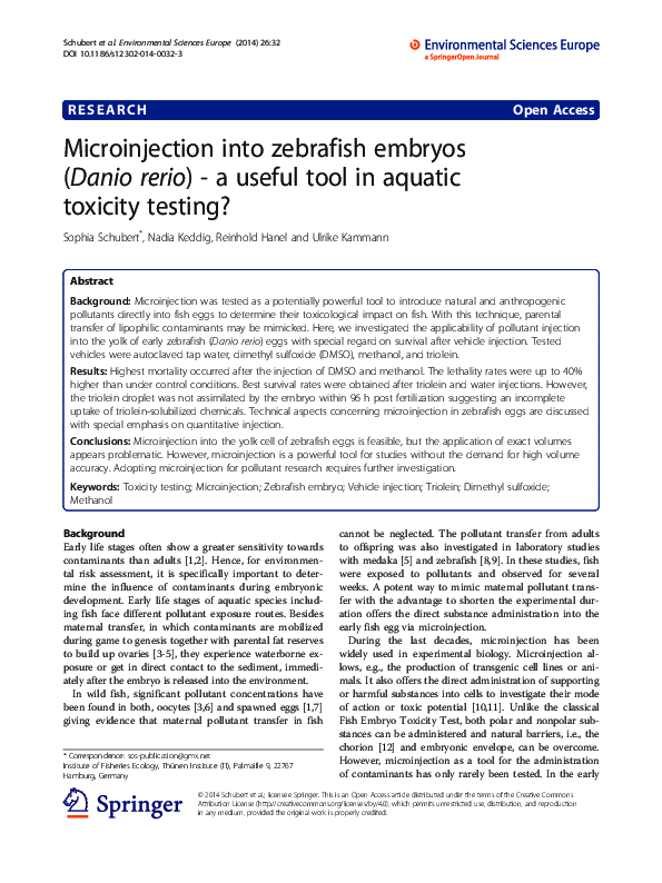 (PDF) Microinjection into zebrafish embryos (Danio rerio) - a useful ...