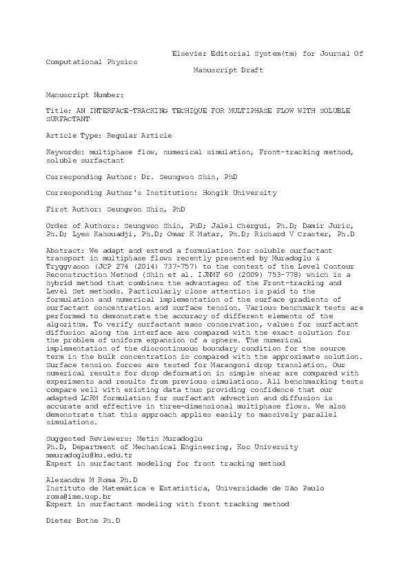 Pdf An Interface Tracking Technique For Multiphase Flow With Soluble