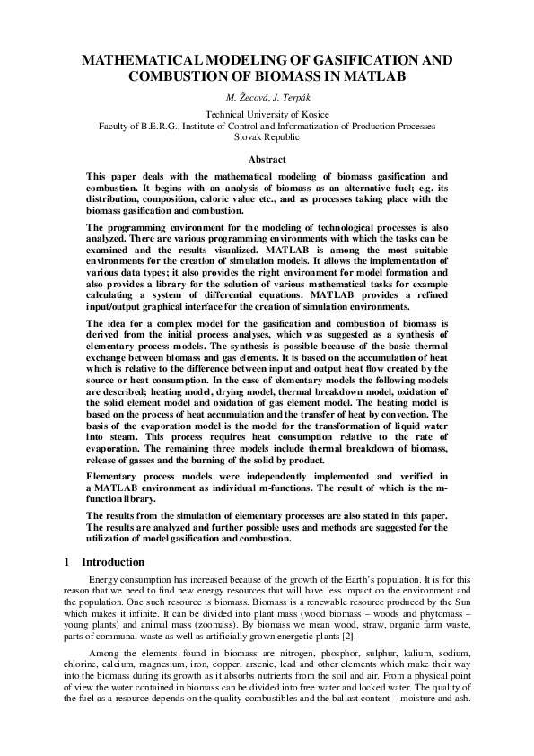(PDF) Mathematical Modeling of Gasification and Combustion of Biomass ...