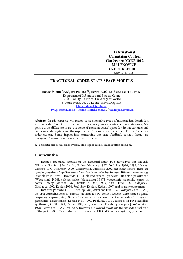 Pdf Fractional Order State Space Models