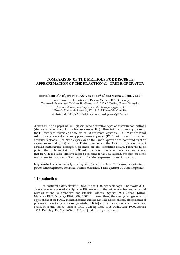 (PDF) Comparison of the methods for discrete approximation of the fractional-order operator