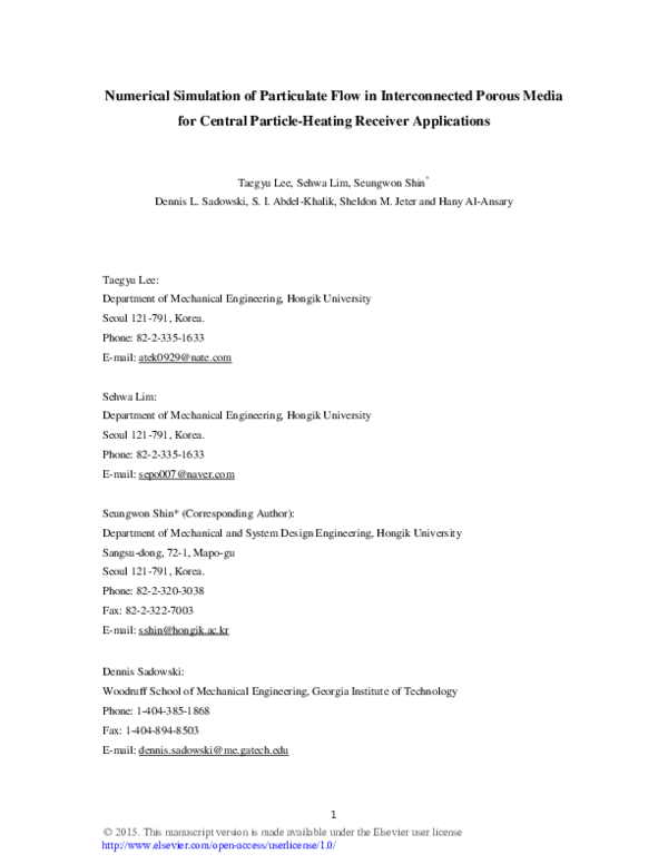 (PDF) Numerical simulation of particulate flow in interconnected porous media for central ...