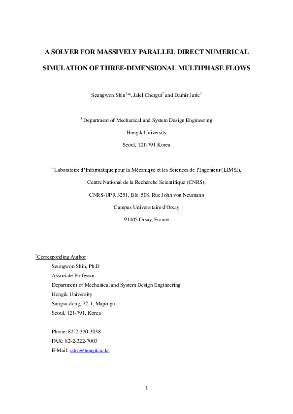 (PDF) A solver for massively parallel direct numerical simulation of ... (PDF) A solver for massively parallel direct numerical simulation of ...