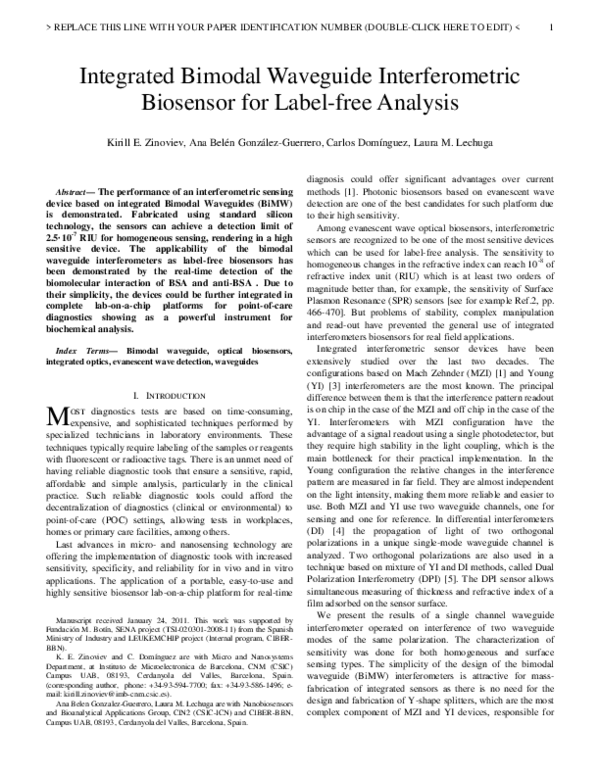 (PDF) Integrated Bimodal Waveguide Interferometric Biosensor for Label-Free Analysis