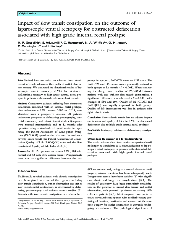 (PDF) Impact of slow transit constipation on the outcome of ...