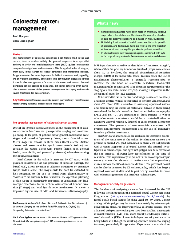 (PDF) Colorectal cancer: management
