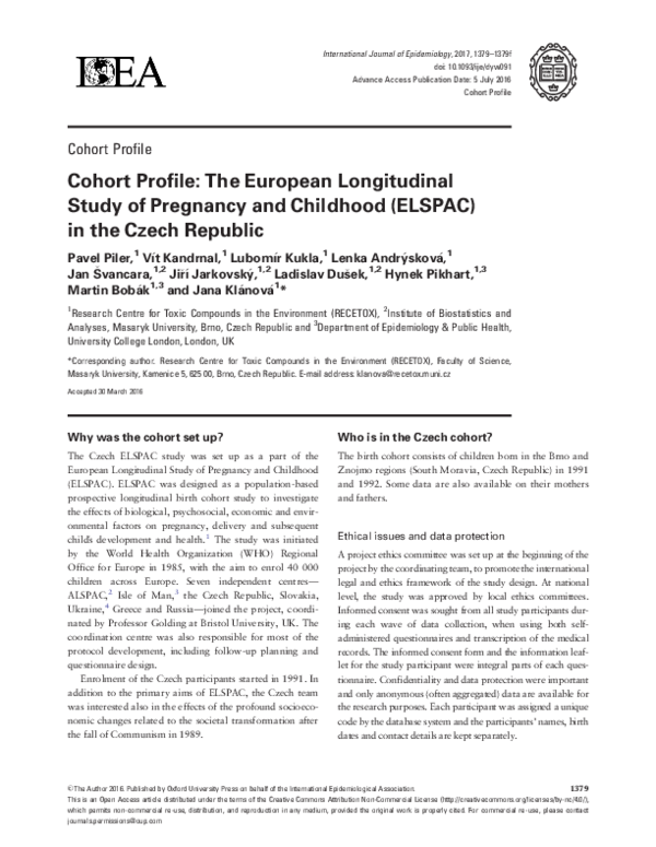 (PDF) Cohort Profile: The European Longitudinal Study of Pregnancy and ...