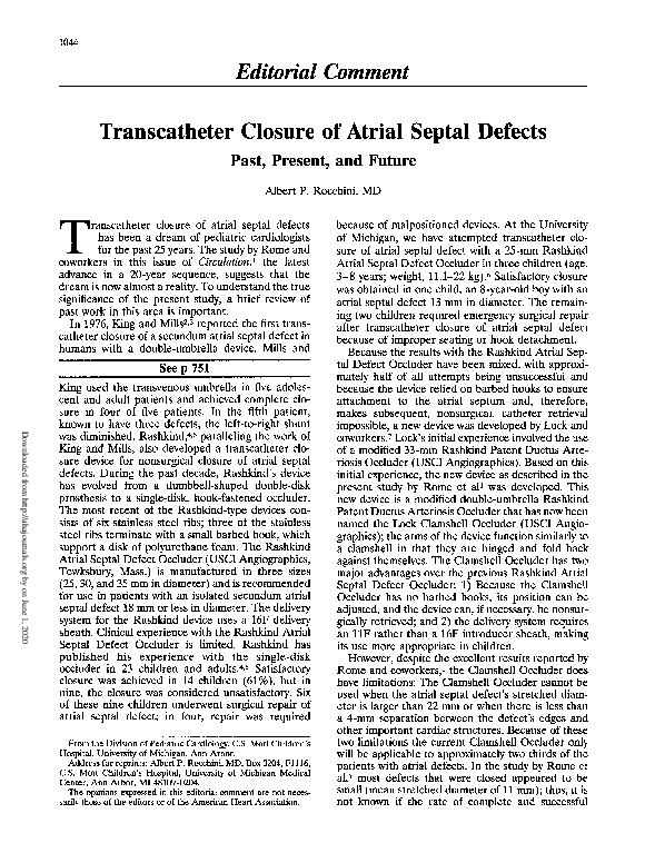 (PDF) Trans -catheter closure of Atrial septal defects in children ...