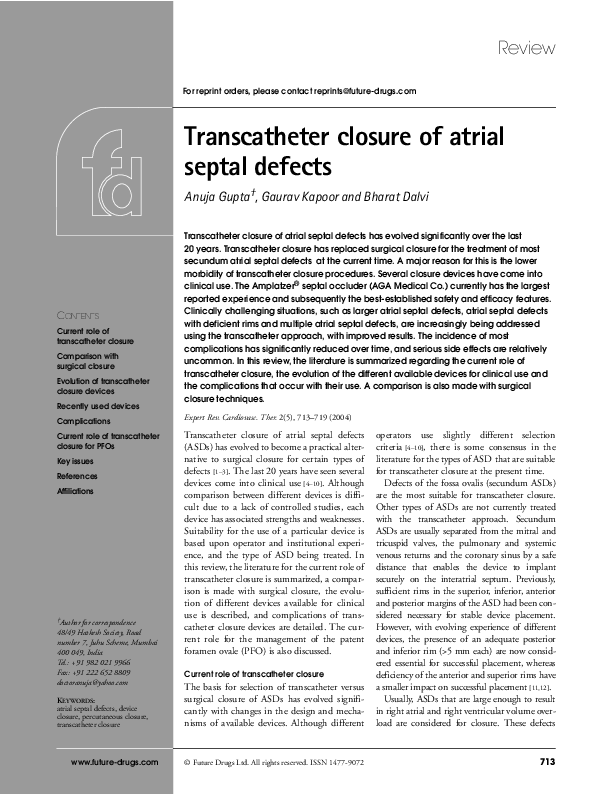 (PDF) Transcatheter closure of atrial septal defect in children using ...
