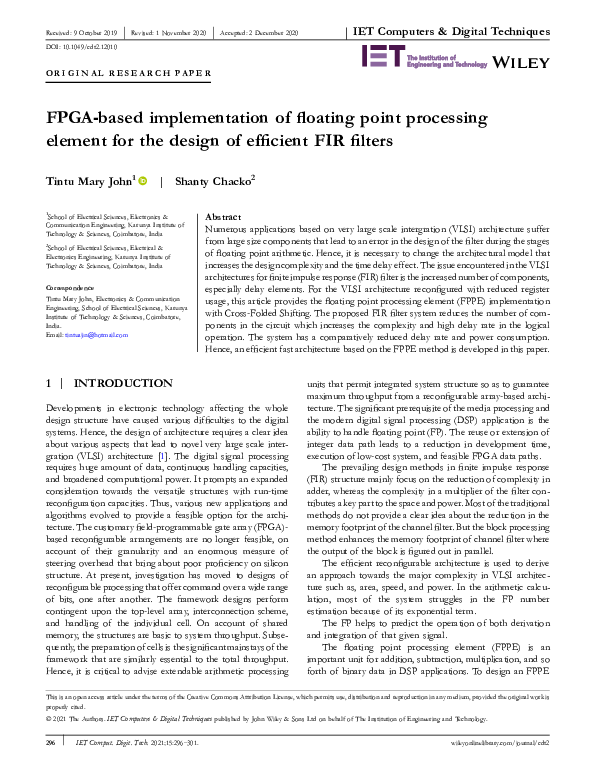 Pdf Fpga‐based Implementation Of Floating Point Processing Element For The Design Of Efficient