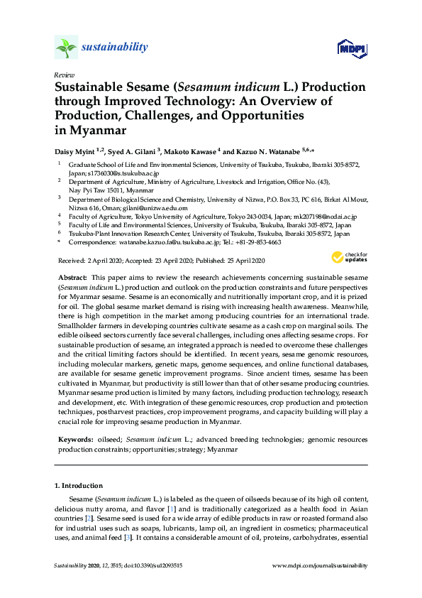 (PDF) Sustainable Sesame (Sesamum indicum L.) Production through ...